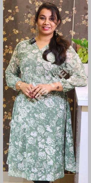 17-03-Georgette Full Sleeve Frock Kurti-Teal Green-17-03-005 – Colours Trendz